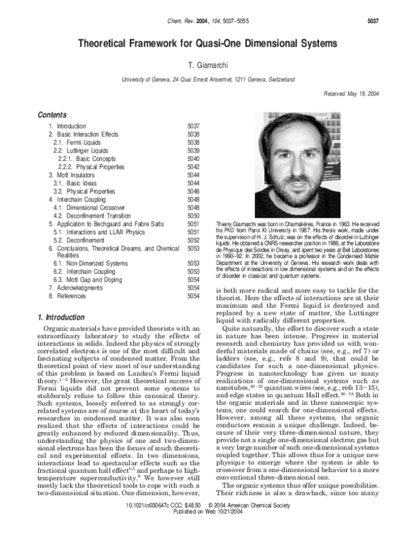 (PDF) Theoretical Framework for Quasi-One Dimensional Systems