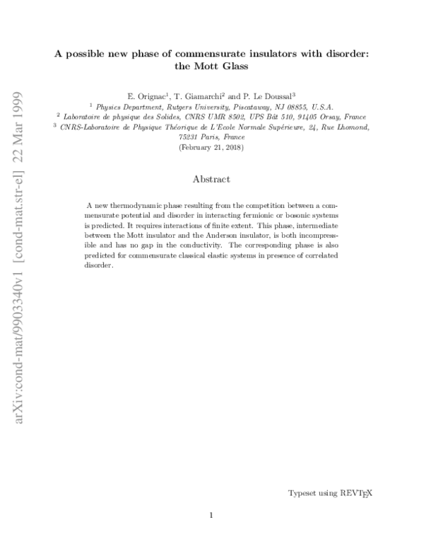 (PDF) Possible New Phase of Commensurate Insulators with Disorder: The ...