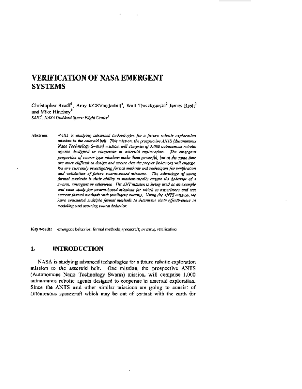 (PDF) Verification of NASA emergent systems