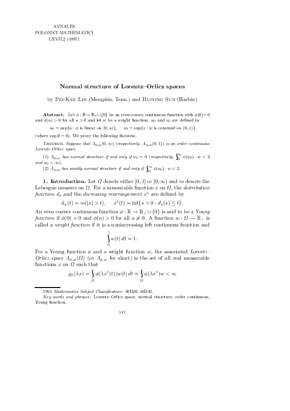 (PDF) Normal structure of Lorentz-Orlicz spaces | Pei-Kee Lin - Academia.edu