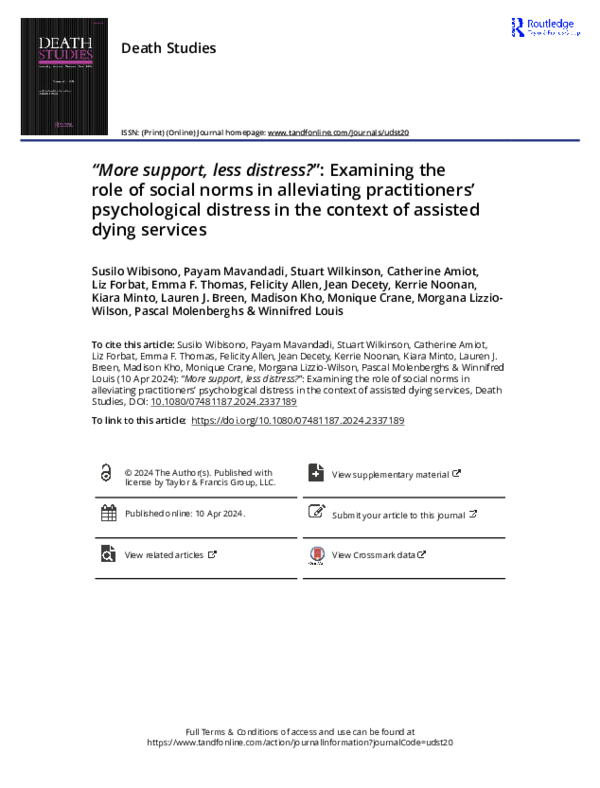 (PDF) "More support, less distress?": Examining the role of social ...