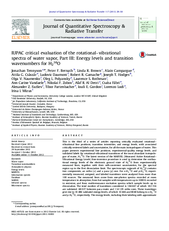 (PDF) IUPAC critical evaluation of the rotational-vibrational spectra ...