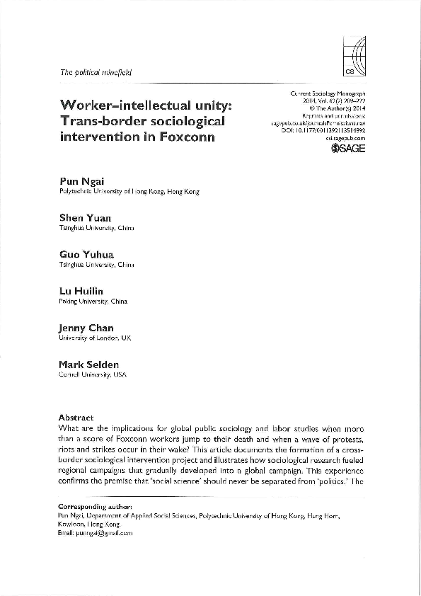 (PDF) Worker-intellectual unity: Trans-border sociological intervention ...