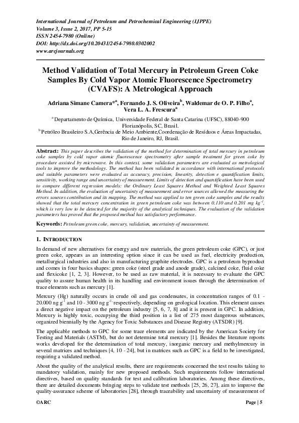 (PDF) Method Validation of Total Mercury in Petroleum Green Coke ...