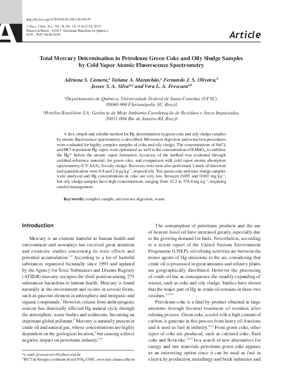 (PDF) Total Mercury Determination in Petroleum Green Coke and Oily ...