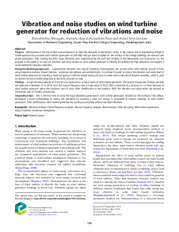 (PDF) Vibration and noise studies on wind turbine generator for reduction of vibrations and noise