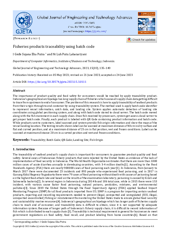 (PDF) Fisheries products traceability using batch code