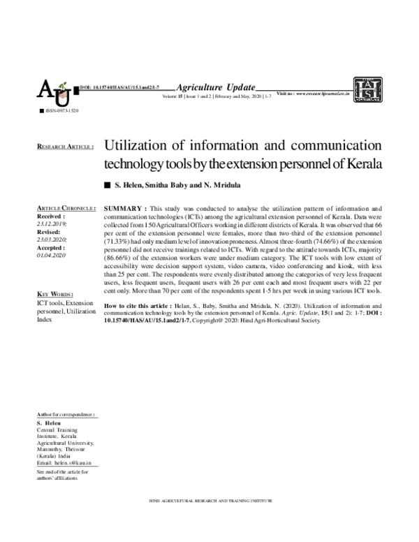 (PDF) Utilization of information and communication technology tools by ...
