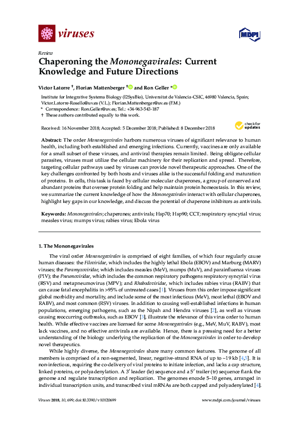 (PDF) Chaperoning the Mononegavirales : Current Knowledge and Future ...