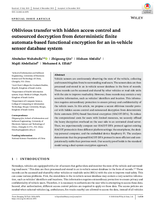 (PDF) Oblivious transfer with hidden access control and outsourced decryption from deterministic ...