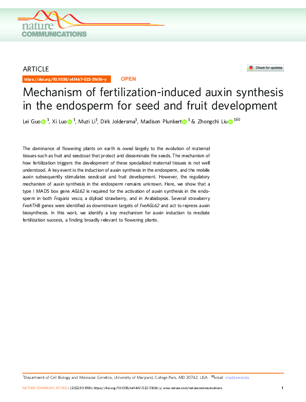 (PDF) Mechanism of fertilization-induced auxin synthesis in the endosperm for seed and fruit ...