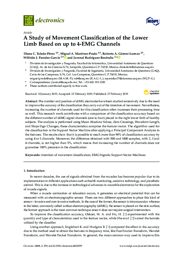 (PDF) A Study of Movement Classification of the Lower Limb Based on up to 4-EMG Channels