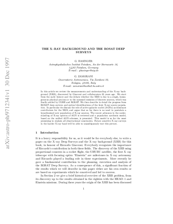(PDF) The X-Ray Background and the Rosat Deep Surveys