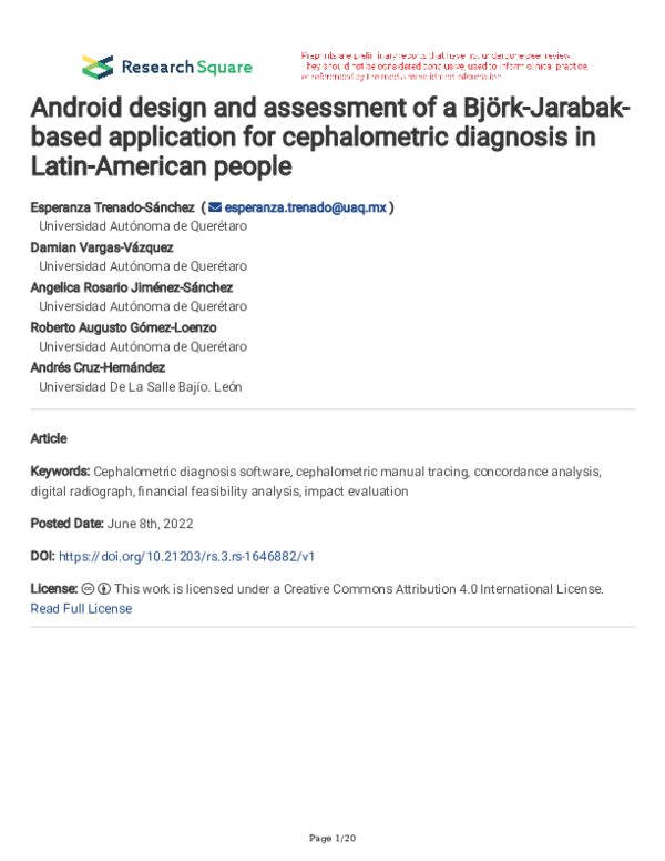 (PDF) Android design and assessment of a Björk-Jarabak-based application for cephalometric ...