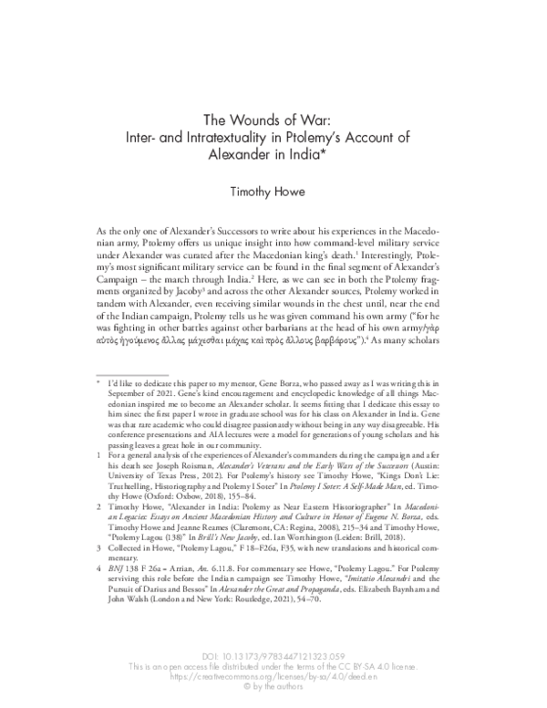 (PDF) The Wounds of War: Inter-and Intratextuality in Ptolemy's Account ...