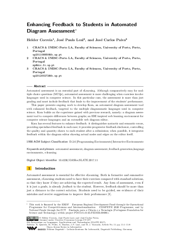 (PDF) Enhancing Feedback to Students in Automated Diagram Assessment