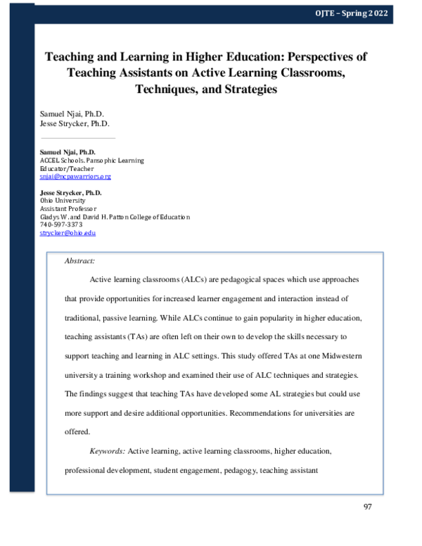 (PDF) Teaching and Learning in Higher Education: Perspectives of ...