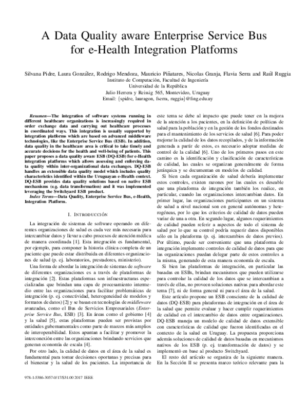 (PDF) A data quality aware enterprise service bus for e-Health integration platforms | Rodrigo ...