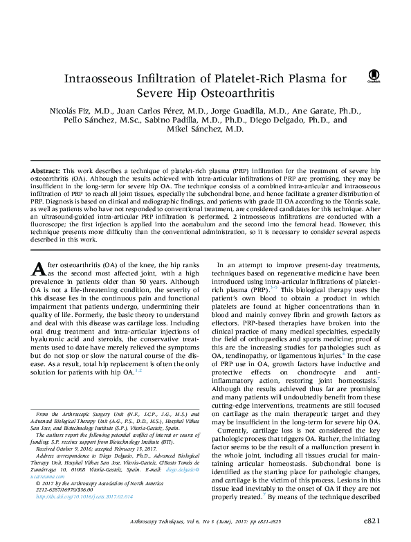 (PDF) Intraosseous Infiltration of Platelet-Rich Plasma for Severe Hip ...