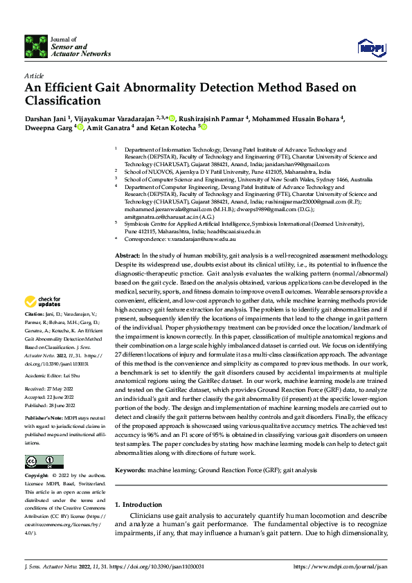 Pdf An Efficient Gait Abnormality Detection Method Based On