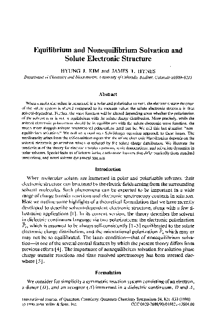(PDF) Equilibrium and nonequilibrium solvation and solute electronic ...