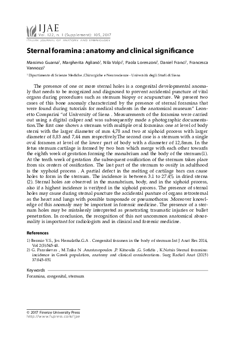 (PDF) Sternal foramina : anatomy and clinical significance