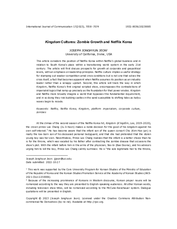 (PDF) Kingdom Cultures: Zombie Growth and Netflix Korea