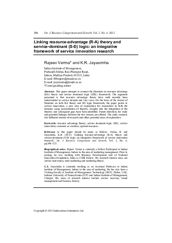 (PDF) Linking resource-advantage (R-A) theory and service-dominant (S-D ...