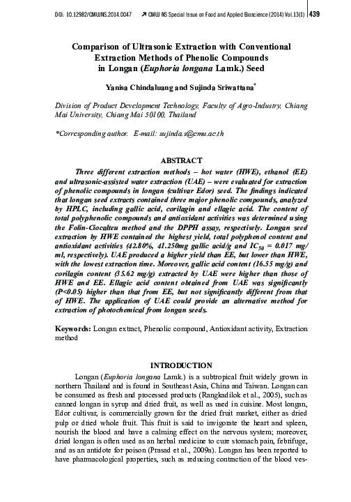 (PDF) Comparison of Ultrasonic Extraction with Conventional Extraction ...