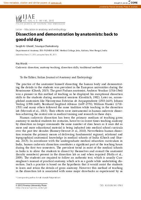(PDF) Dissection and demonstration by anatomists: back to good old days