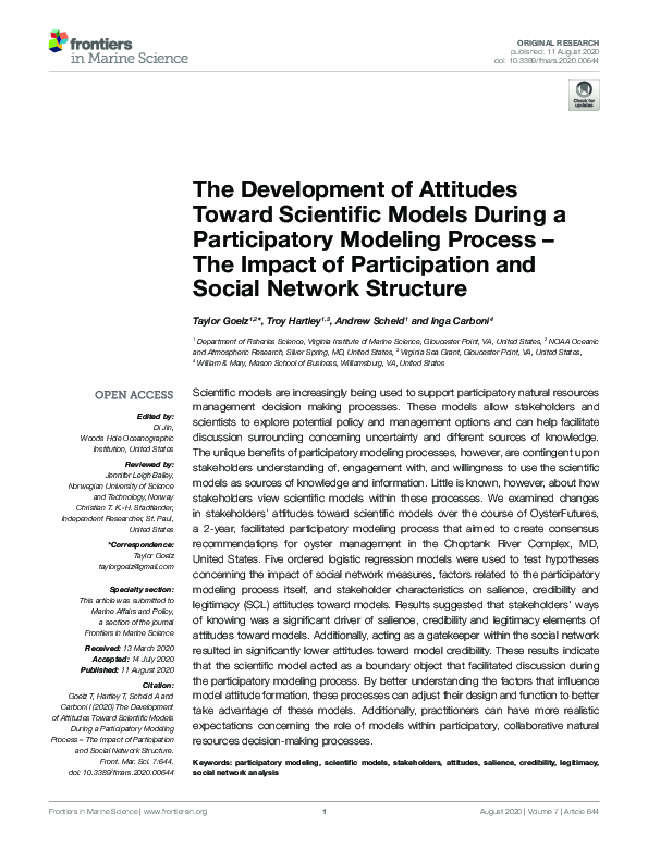 The Development of Attitudes Toward Scientific Models During a Participatory Modeling Process ...