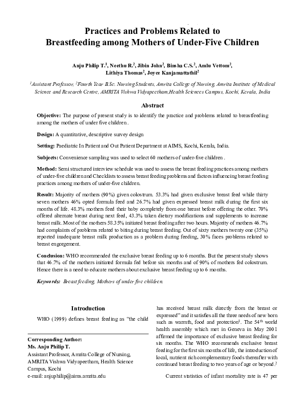 (PDF) Practices and Problems Related to Breastfeeding among Mothers of ...