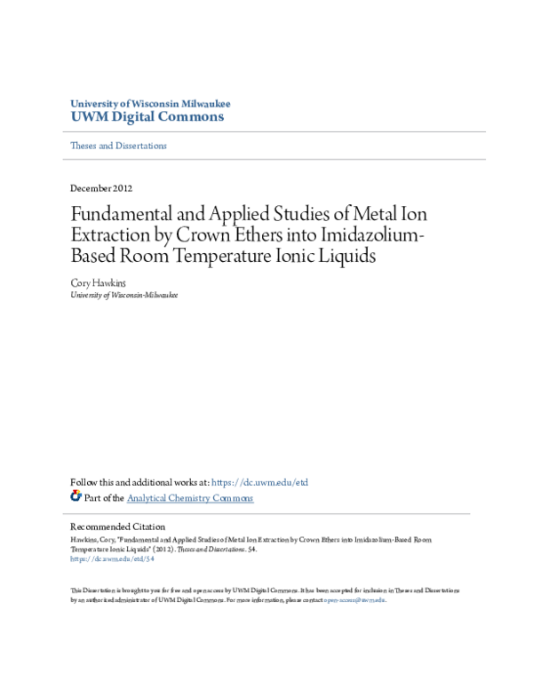 (PDF) Fundamental and applied studies of metal ion extraction by crown ...