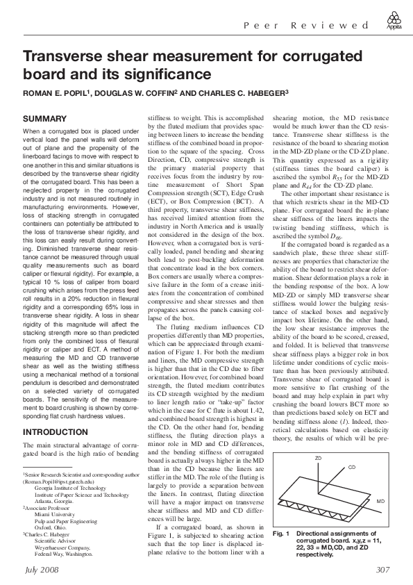 (PDF) Transverse Shear Measurement for Corrugated Board and Its Significance