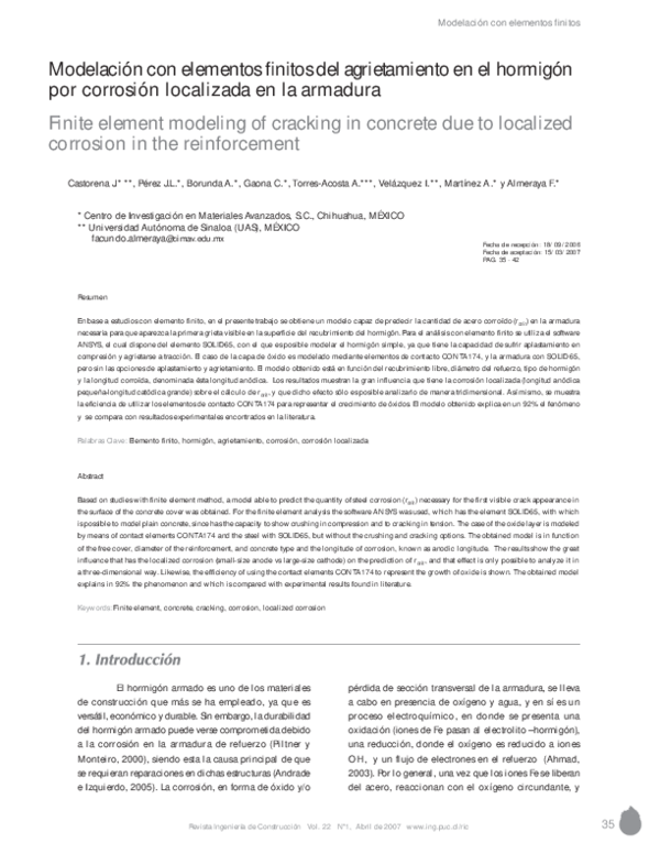(PDF) Modelación con elementos finitos del agrietamiento en el hormigón por corrosión localizada ...
