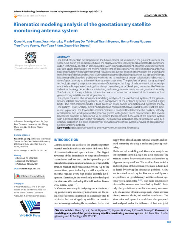 (PDF) Kinematics modeling analysis of the geostationary satellite monitoring antenna system