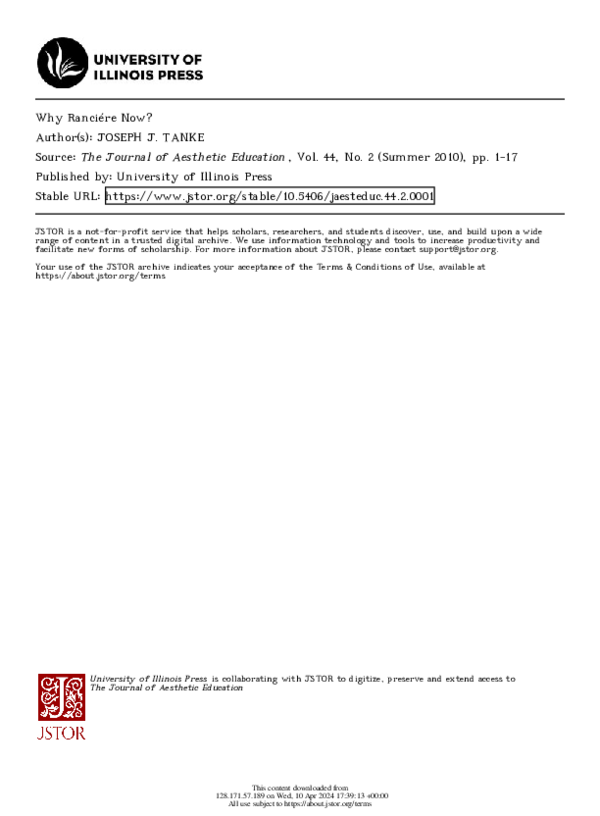 (PDF) Why Rancière Now?