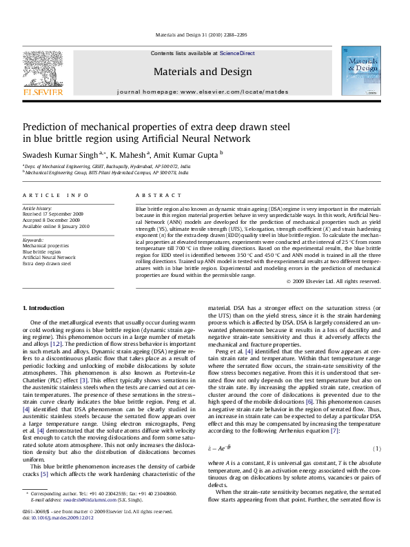 (PDF) Prediction of mechanical properties of extra deep drawn steel in blue brittle region using ...