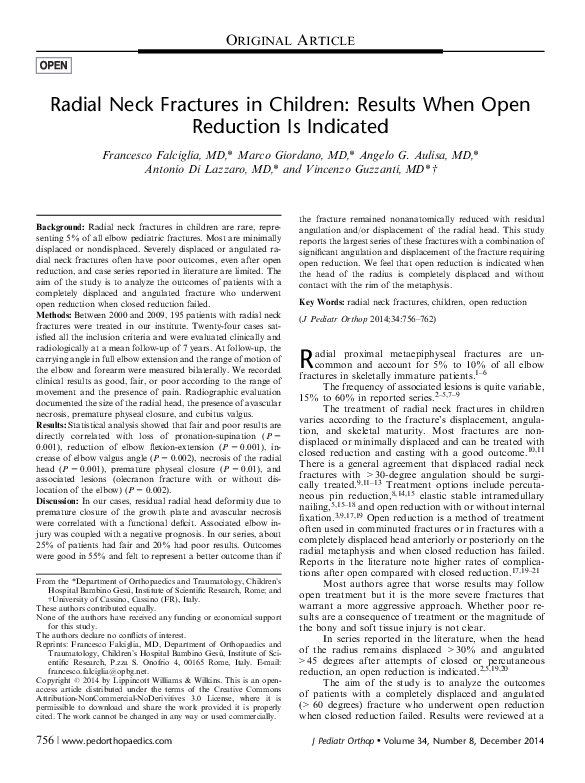 (PDF) Radial Neck Fractures in Children