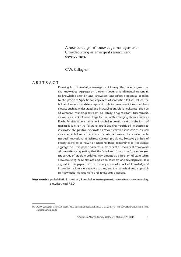 (PDF) A new paradigm of knowledge management: Crowdsourcing as emergent ...