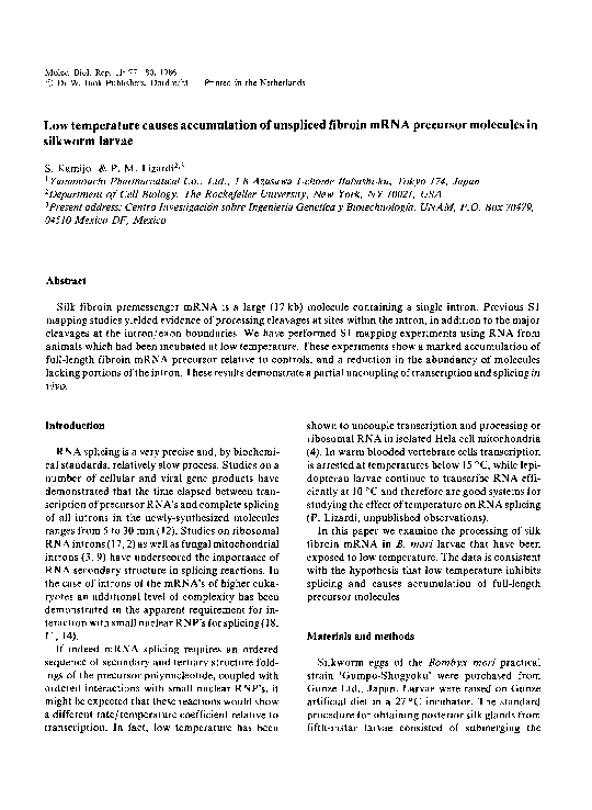 (PDF) Low temperature causes accumulation of unspliced fibroin mRNA ...