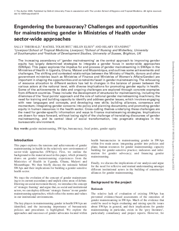 (PDF) Engendering the bureaucracy? Challenges and opportunities for ...
