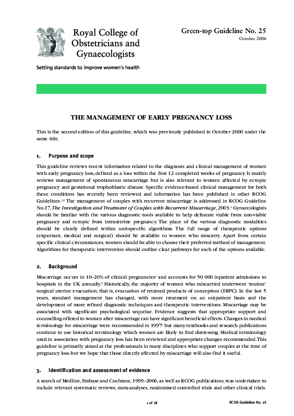 (PDF) Management of early pregnancy loss