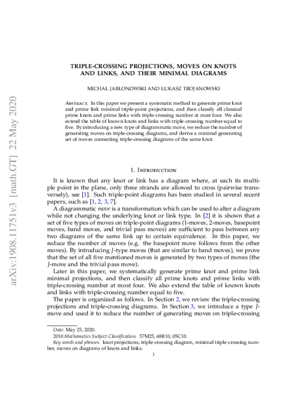 (PDF) Triple-crossing projections, moves on knots and links and their minimal diagrams