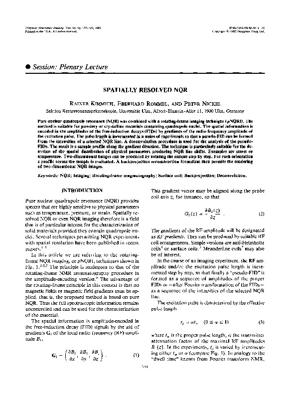 (PDF) Spatially resolved NQR | Rainer Kimmich - Academia.edu