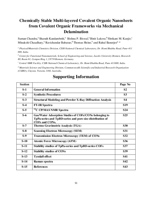(PDF) Chemically Stable Multilayered Covalent Organic Nanosheets from ...