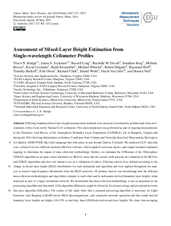 (PDF) Assessment of mixed-layer height estimation from single ...