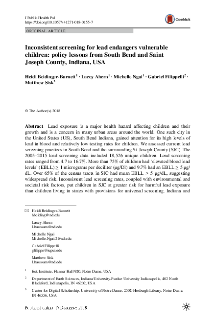 (PDF) Inconsistent screening for lead endangers vulnerable children ...