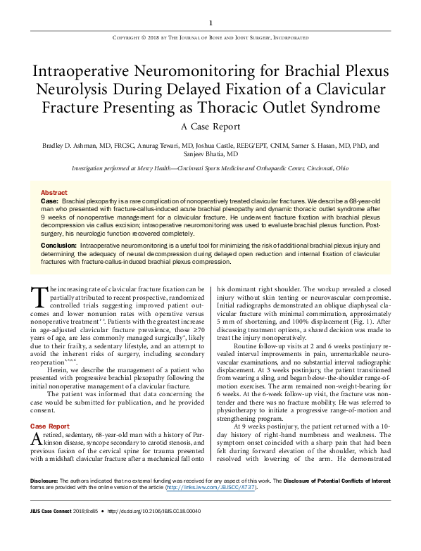 (PDF) Intraoperative Neuromonitoring for Brachial Plexus Neurolysis ...
