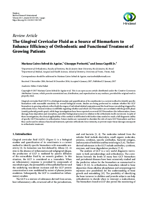 (PDF) The Gingival Crevicular Fluid as a Source of Biomarkers to ...